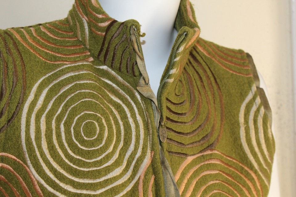 CoVelo Sz M Exceptional Art GREEN Boiled Wool Funky Mod Concentric Vest ...
