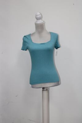 Bar III Womens Ribbed Knit Square Neck Top Blue L | eBay
