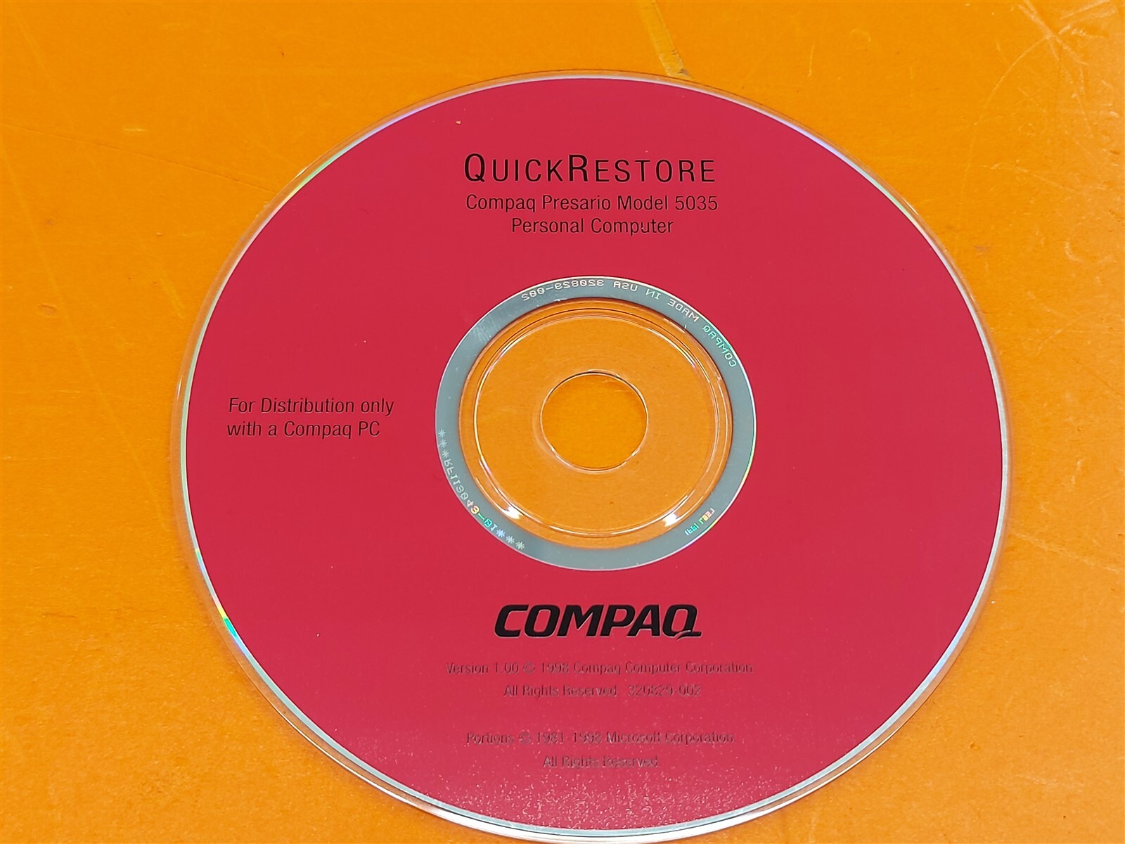 ⭐️⭐️⭐️⭐️⭐️ Compaq Presario PC Model 5035 (1998) Quick Restore CD Disc ...