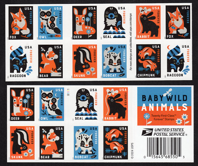 USPS Postage Baby Wild Animals Booklet of 20 Forever Stamps - MNH ...