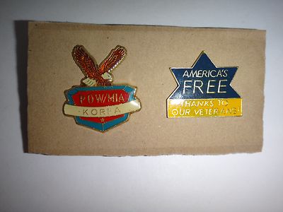 2 US Military Lapel Pins: POW/MIA KOREA + AMERICA'S FREE THANKS TO OUR ...