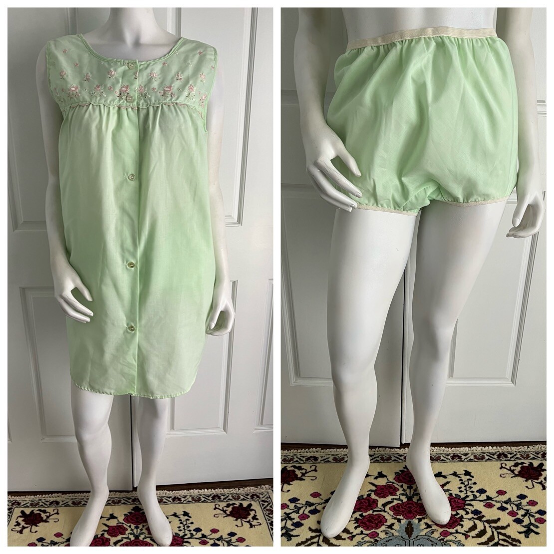 Vintage Carole Cotton Green Sleeveless Top & Matching Panties Lingerie ...