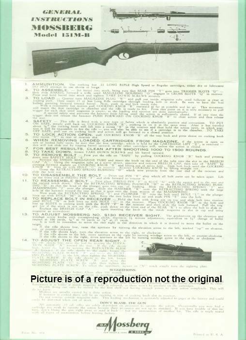 Mossberg Model 151M-B Owners Manual Reproduction | eBay