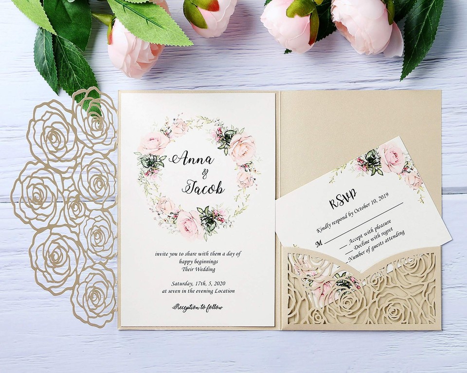 Rodvanvo 20 Pcs Laser Cut Wedding Invitations Card Pocket Envelope For ...