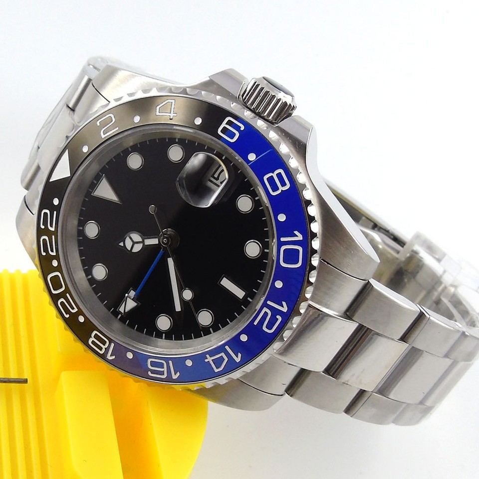 40MM 20ATM Tandorio Black Dial GMT NH34A Sapphire Glass Automatic Mens ...