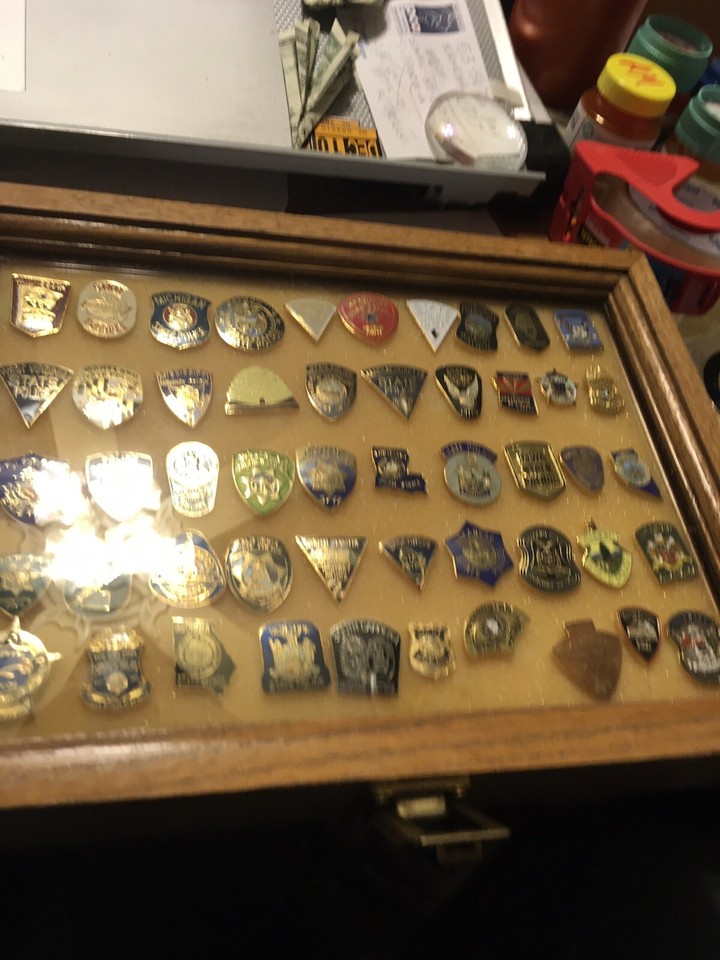 Awesome Collection Of Police Lapel Pins In Wood And Glass Case ,50 ...