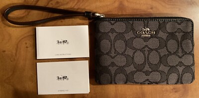NEW Authentic COACH New York Wallet Wristlet Monogram Black Zip | eBay