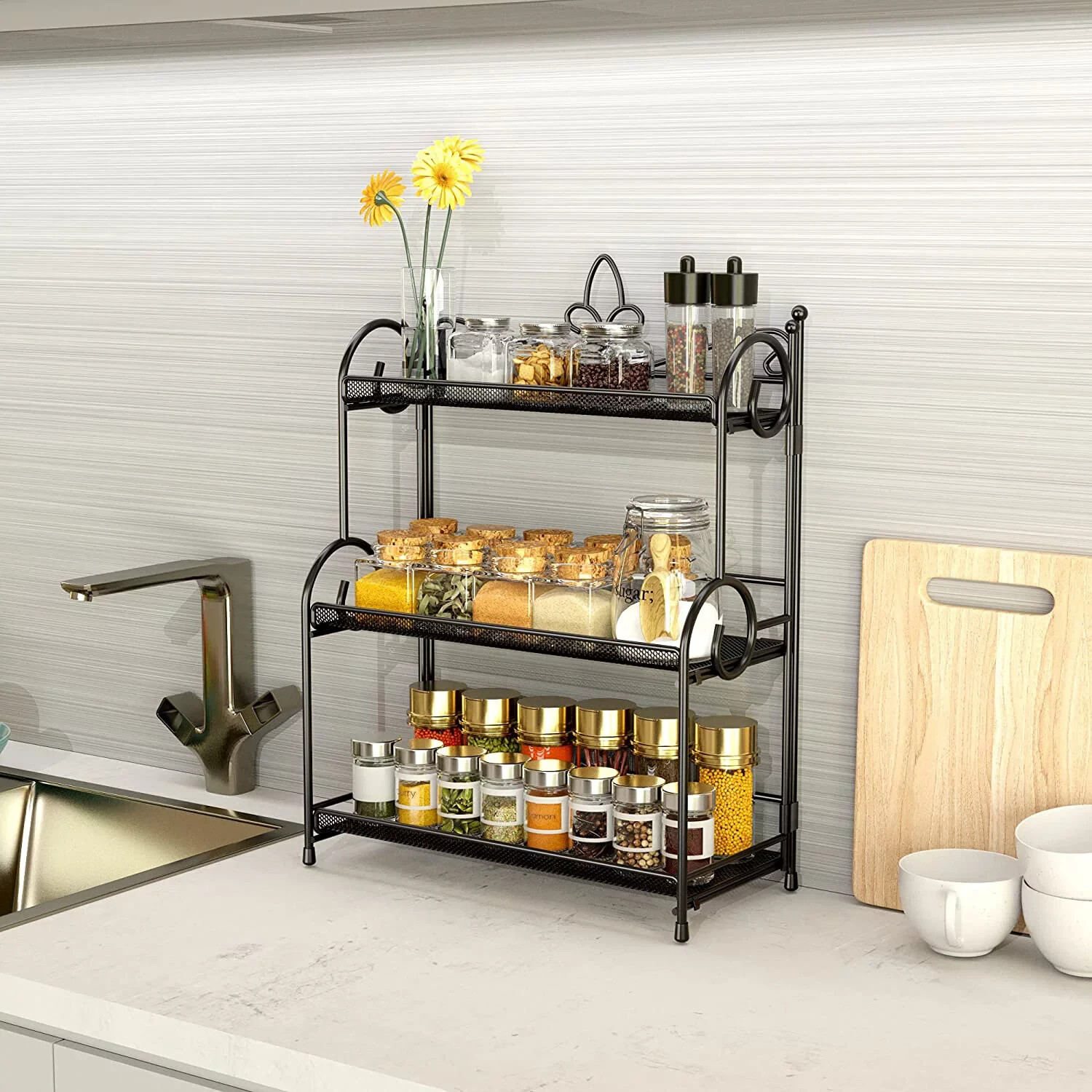 Bathroom Organizer Countertop 3 Tier Foldable Spice Rack Counter ...