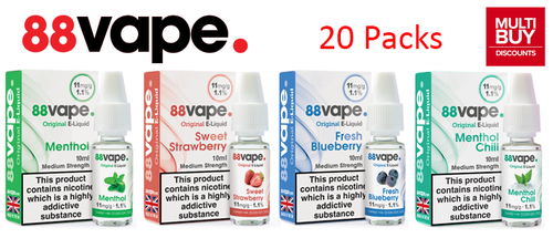 88 Vape E-Liquid 20 x 10ml (200ml) All Flavours 11mg 16mg 88Vape 20 ...