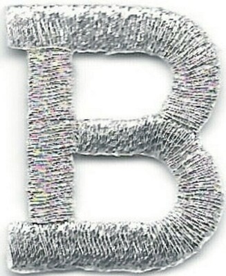 1" Tall Bright Metallic Silver Monogram Block letter B Embroidery Patch ...