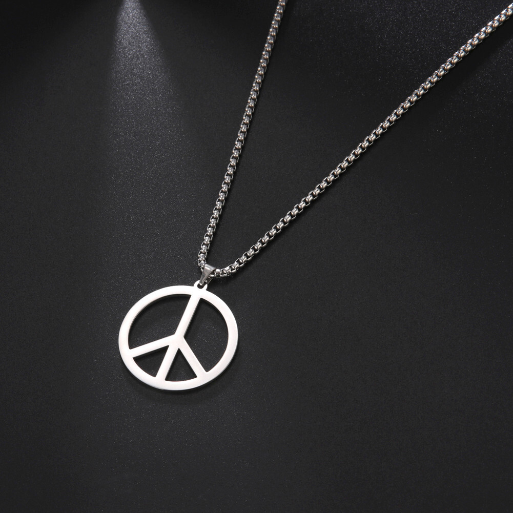 Peace Sign Necklace for Men Women Hippie Style Box Chain Stainless ...