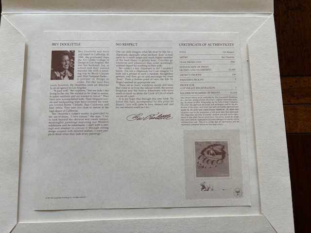 BEV DOOLITTLE SIGNED NUMBERED FRAMED NO RESPECT PRINT | eBay