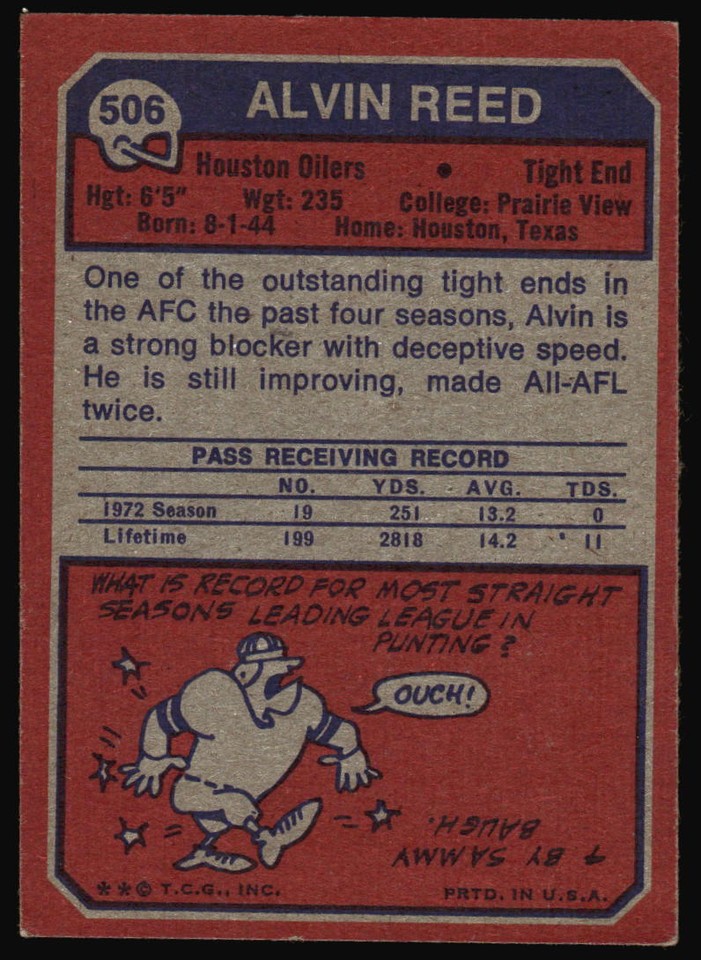 1973 Topps Alvin Reed #506 Houston Oilers | eBay