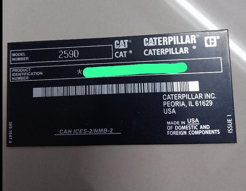 Caterpillar CAT 259D Aluminum Data Plate Emblem | Engraved | For CAT ...
