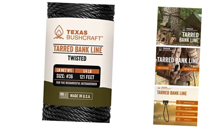 Tarred Bank Line Twine - #36 Black Nylon String 1/4 lb - #36 (121 ft ...