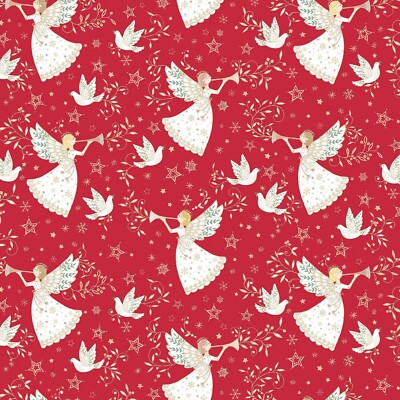 Angels Christmas Fabric 100% Cotton by Makower Herald Metallic 041R Red ...
