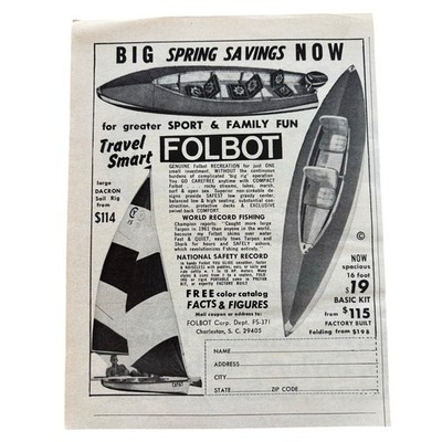 FOLBOT Folding Boat Kayak Sailboat Yacht Free Catalog VTG Print ...