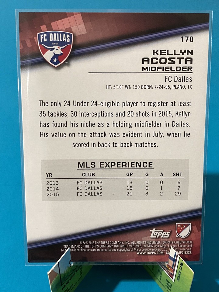 2016 Topps MLS 24 Under 24 Kellyn Acosta #170 Rookie RC USMNT FC Dallas ...
