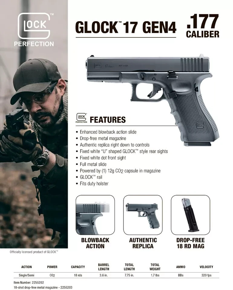 Umarex Blowback .177 Cal CO2 Air Pistol - GLOCK 17 Gen4 300 FPS 18 RDS ...