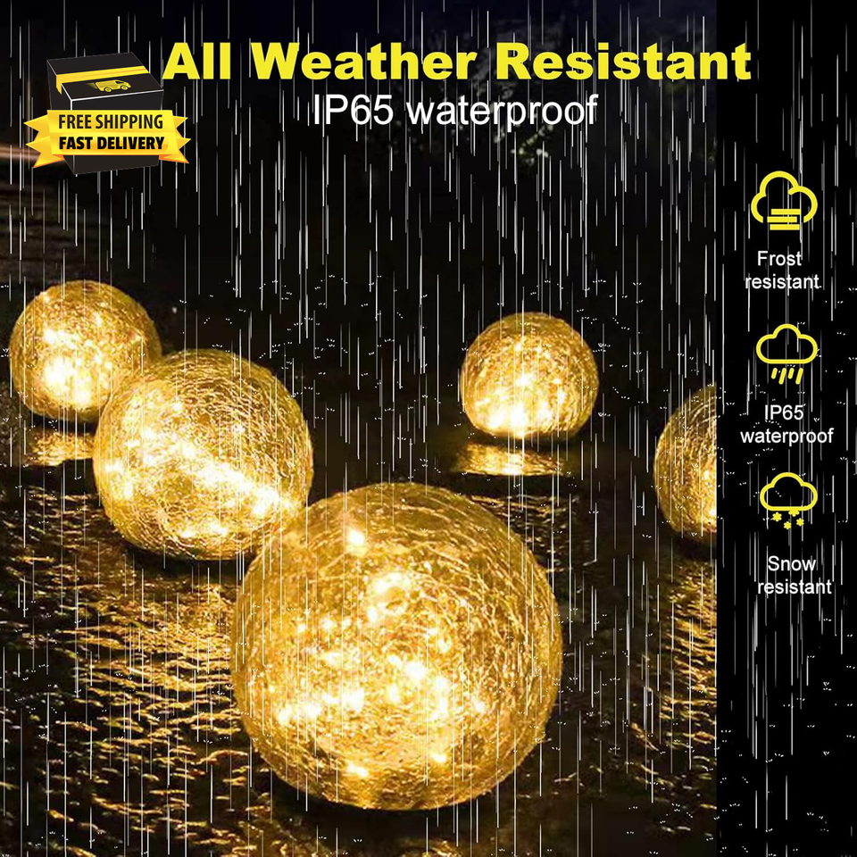 Garden Solar Lights, Cracked Glass round Ball Light Outdoor Christmas ...