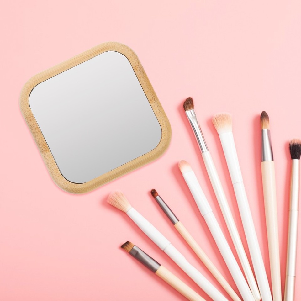 2pcs Wooden Mini Makeup Mirror Small Square Hand Mirror Vintage Pocket ...