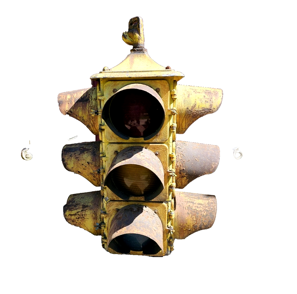 ANTIQUE 4-WAY TRAFFIC SIGNAL LIGHT "DT" W/CAST ON VISORS COLLECTIBL | eBay