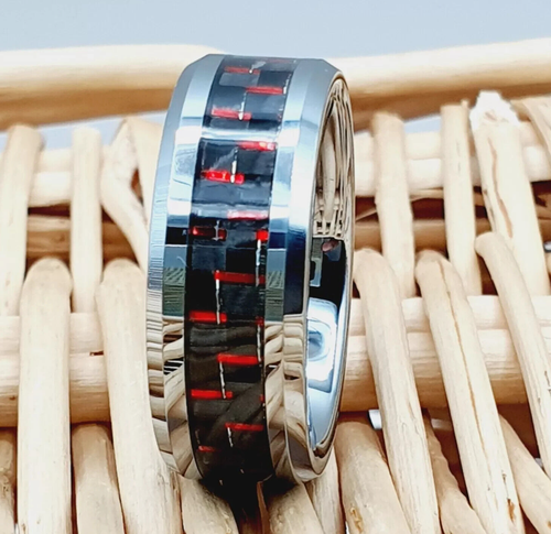 Silver Tungsten Proposal Rings For Men Red Carbon Fiber Inlay ...