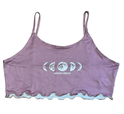 Women's Large Dusty Purple Moon Child Graphic Cropped Spaghetti Strap ...