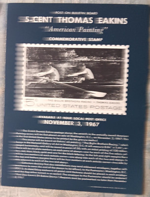 1967 THOMAS EAKINS PAINTER ROWING UNFOLDED ORIGINAL POST OFFICE ...