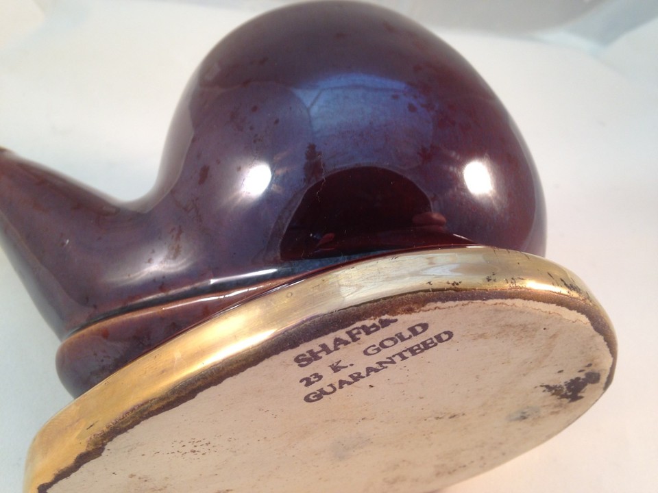 Shafer USA Smoking Pipe Bowl Brown Pottery 23K Gold Trim Planter Vase ...