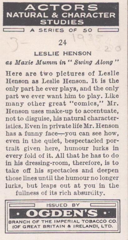 1938 - Ogden's - Actors Natural & Character Studies - #24 Leslie Henson ...