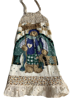 Franco Kitchen Towel Multicolor Bear Gone Fishing Design Tie Closure ...