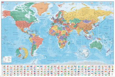 MAP OF WORLD MAXI WALL POSTER (Modern 2020) with flags NEW 61cm x 91 ...