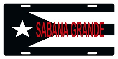 Puerto Rico SABANA GRANDE Flag License Plate Black & White Boricua ...