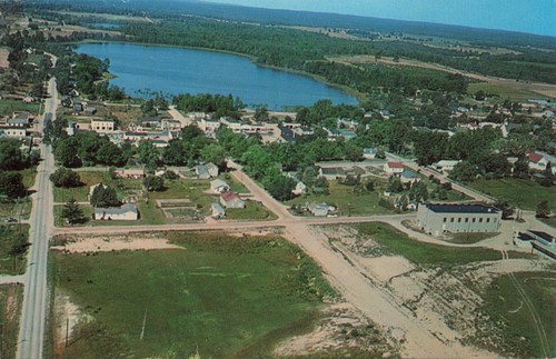 NE Lincoln MI c.1950s AERIAL View Alcona County Town Home of LOST LAKE ...