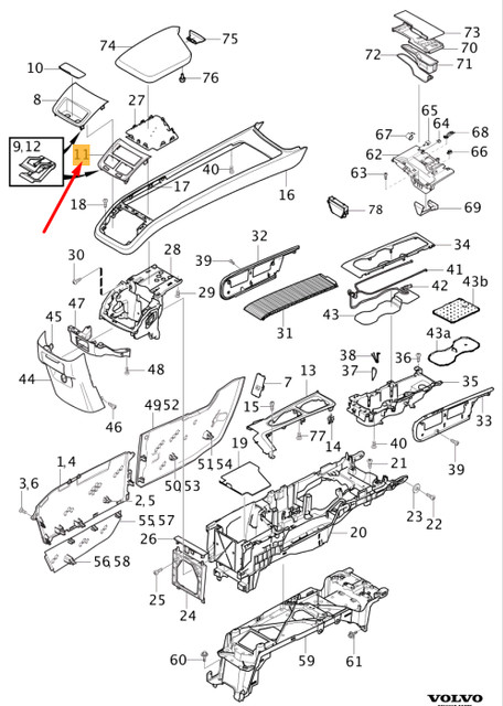 VOLVO XC60 MK2 CENTER CONSOLE REAR TRIM PANEL 31497490 ORIGINAL for ...