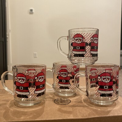 Vintage Luminarc Santa Christmas Eggnog/Coffee 10oz Mugs Clear Glass ...