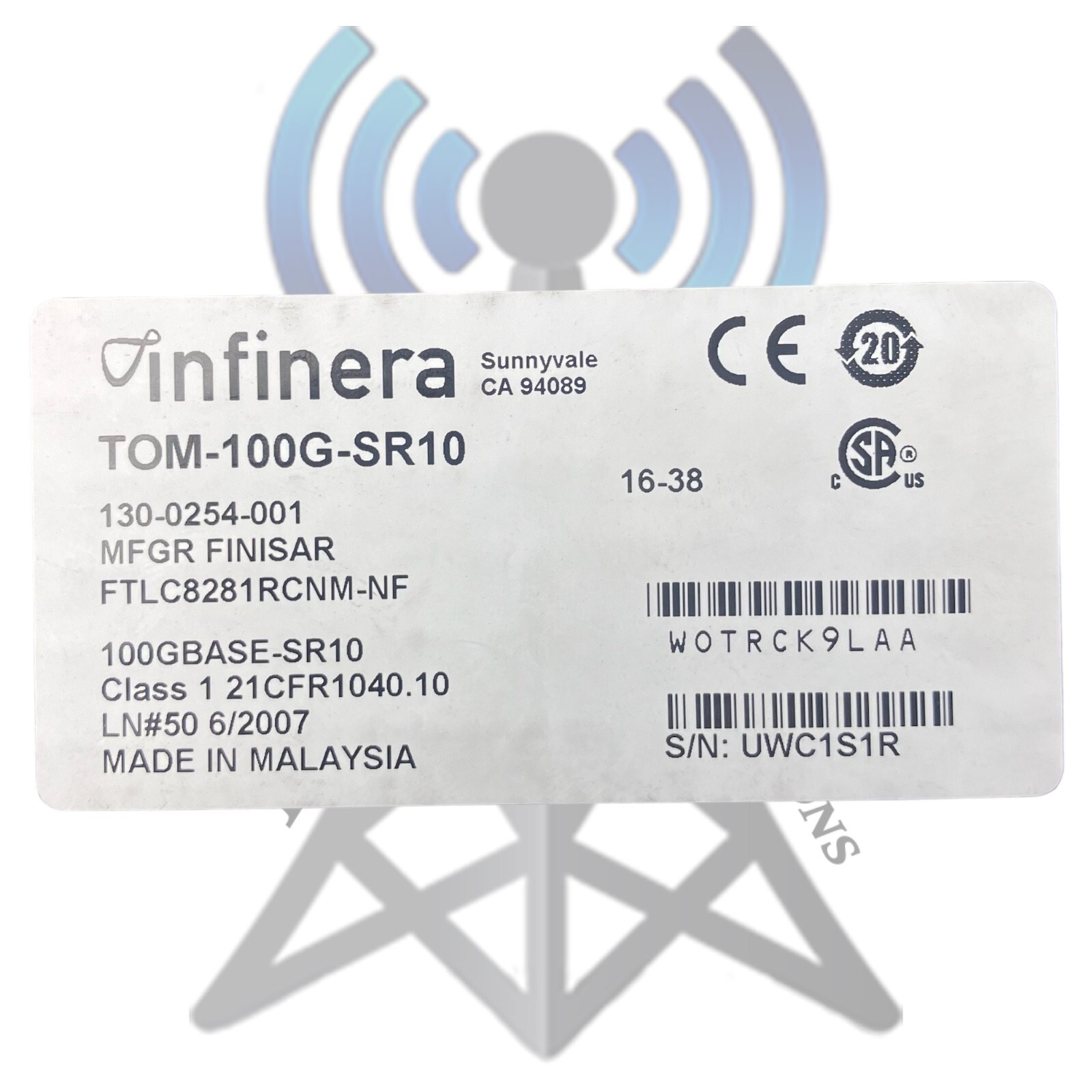 Infinera, TOM-100G-SR10, WOTRCK9LAA, 130-0254-001, CFP Module, *AF12823 ...