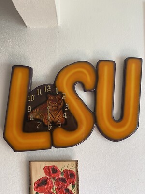 Vintage LSU Tigers Wood Sign, Clock, Wall Hanging - Not Working - 1970s ...