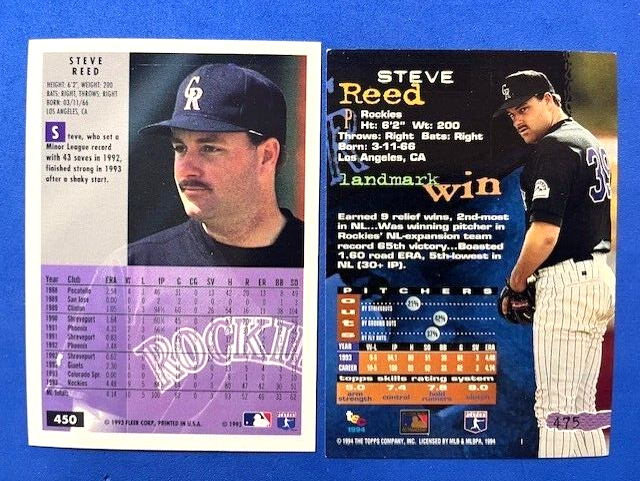 Steve Reed 1994 Fleer & 1994 Topps Stadium Club Baseball - Rockies | eBay