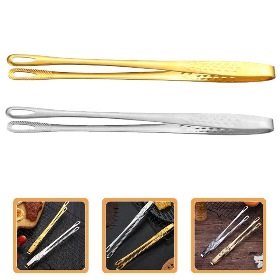 Set of 4 Stainless Steel Grill Tongs Small Kitchen Cooking Clamp | eBay UK