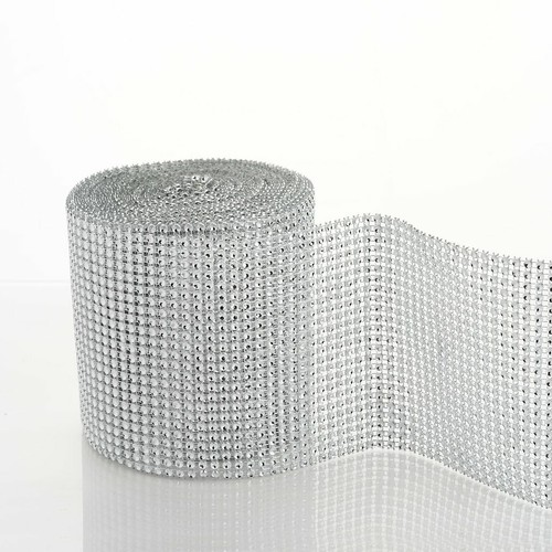 4.75" x 10 yards Silver DIAMOND MESH WRAP ROLL RHINESTONE BLING RIBBON ...