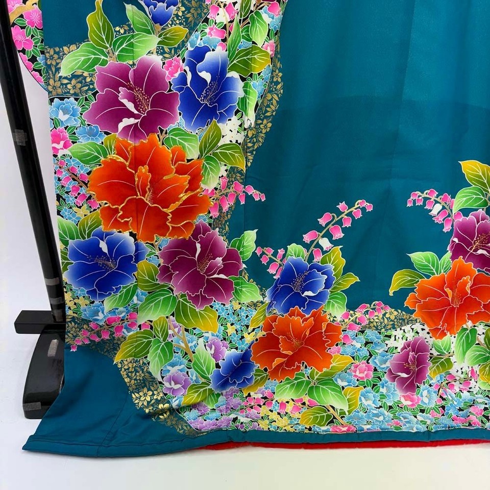 Genuine Kimono Polyester Green Floral Pattern Classic Embroidery ...