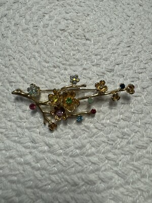 Gold Colored Metal Floral Multicolor Gemstone Branch Pin Broach | eBay