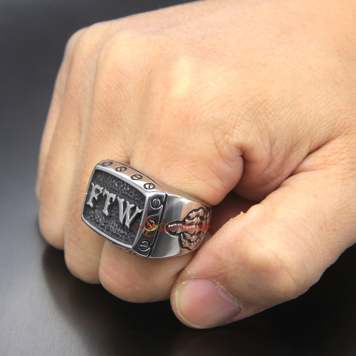 Retro Antique FTW Biker Ring Huge Men's Stainless Steel Outlaw Middle ...