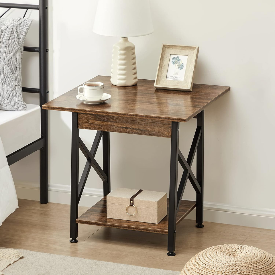 End Table 24 Inch Industrial Design Side Table with Storage Shelf for ...
