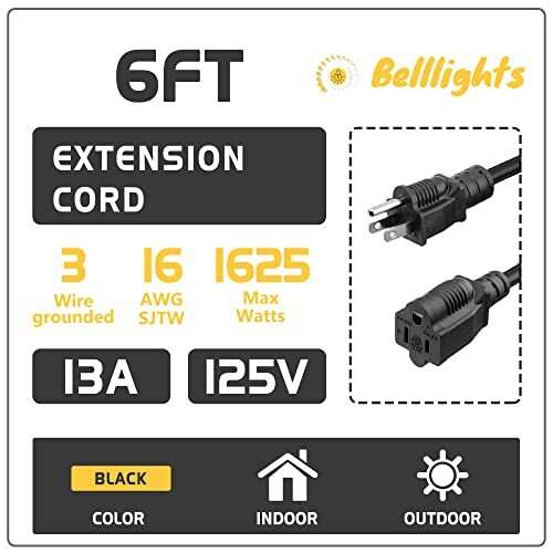 10-Pack 8-inch Extension Cord 16 AWG Heavy Duty Power Cord 3 Prong SJTW ...