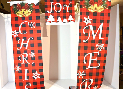 Christmas Porch Banners, Merry Christmas, Joy, Red Buffalo Check Plaid ...
