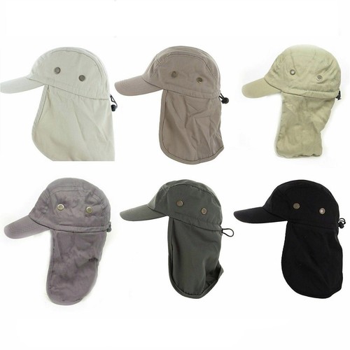 Sun Neck Protector Hiking Army Military Snap Brim Cap With Ear and Neck ...