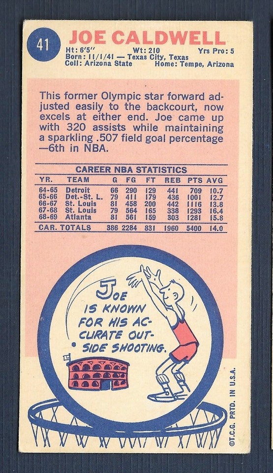 1969-70 Topps Joe Caldwell #41 Atlanta Hawks VGEX | eBay